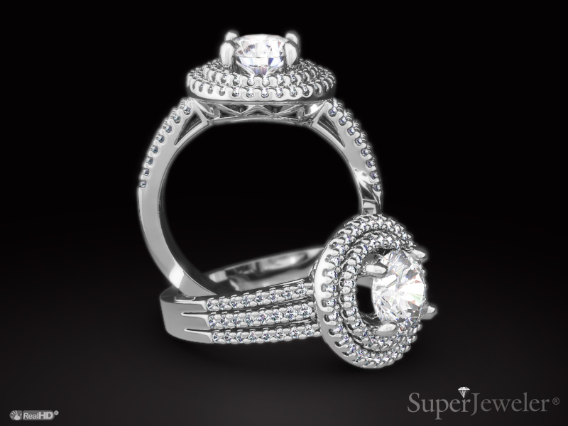 Halo Engagement Rings | 1 1/2ct Round Double Halo Diamond Engagement ...