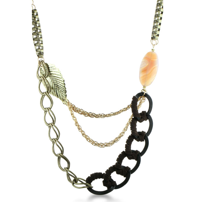 Mixed Media Leather, Stone And Metal Chain Necklace | Shiny Jewels