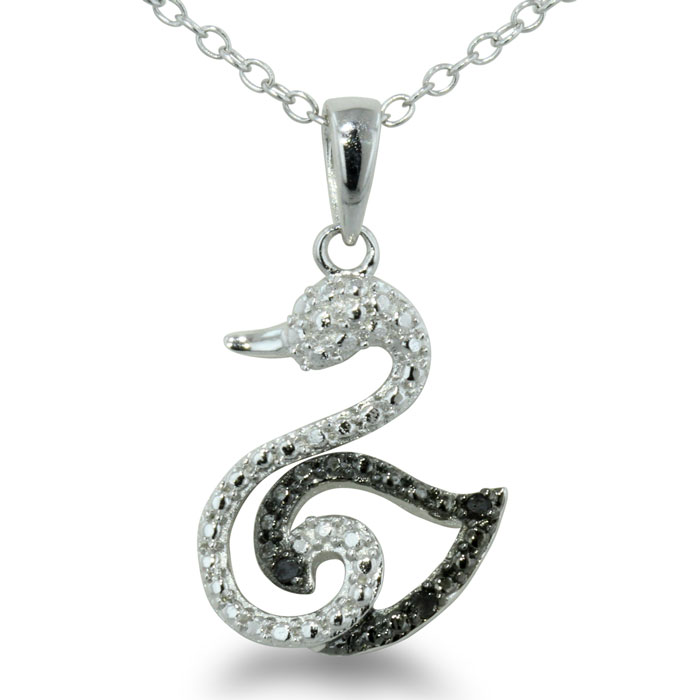 Dainty Black Diamond Swan Necklace In Sterling Silver | Shiny Jewels