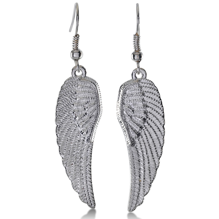 Vintage Inspired Silver Tone Angel Wing Earrings, 1 1/2 Inches Long ...