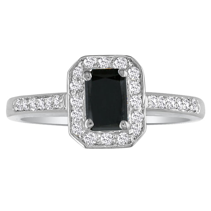 Hansa 2ct Black Diamond Emerald Engagement Ring In 18k White Gold, H-i ...