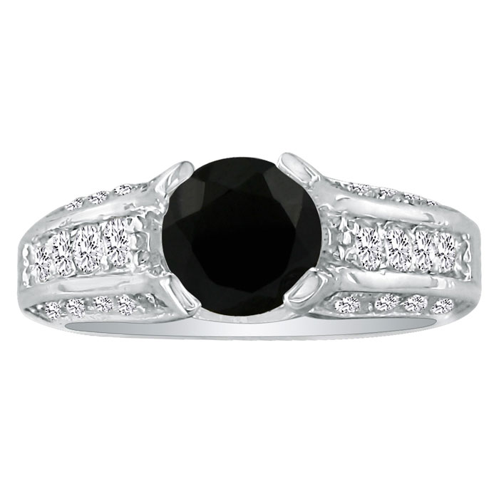 Hansa 4 1/4ct Black Diamond Round Engagement Ring In 18k White Gold, H ...