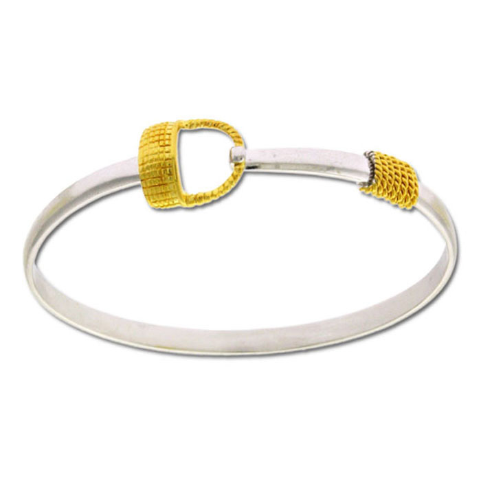 Two Tone Gold Overlay Love Lock Bangle Bracelet, 7 Inches | Demipe