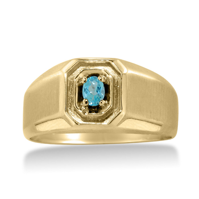 1/4ct Oval Blue Topaz Men's Ring Crafted In Solid Yellow Gold | Skazzy