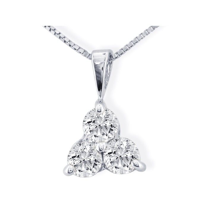 1/4ct Three Diamond Triangle Style Diamond Pendant In 14k White Gold ...