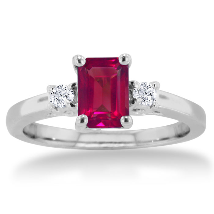 1/3ct Emerald Cut Ruby And Diamond Ring Crafted In Solid 14k White Gold ...