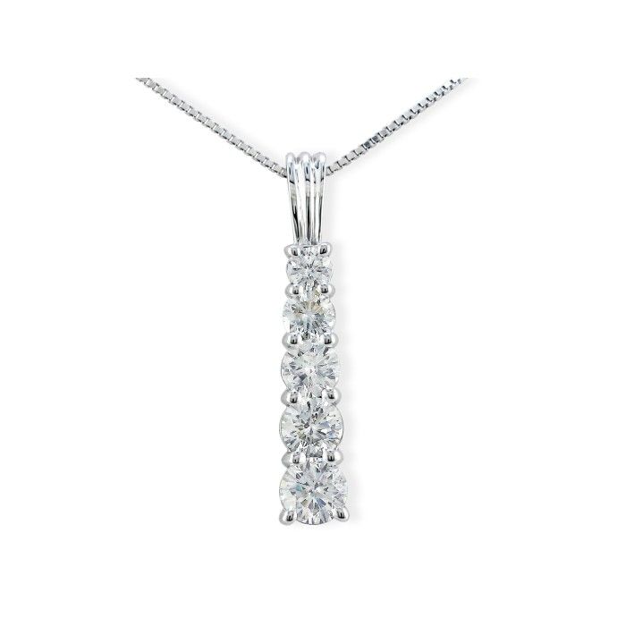 3/4ct Stick Style Journey Diamond Pendant In 14k White Gold | Dazzleclub