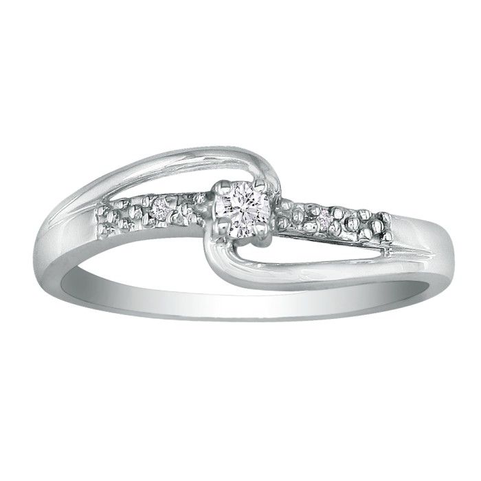 Beautiful Open Shank Diamond Promise Ring, 10k White Gold | Dazzleclub