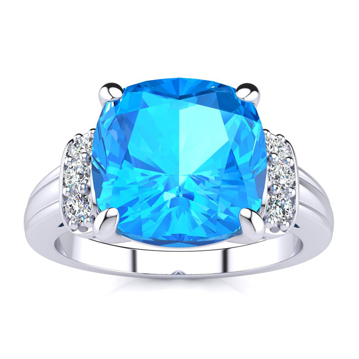 Large Blue Topaz And Diamond Ring In 10k White Gold | Oota