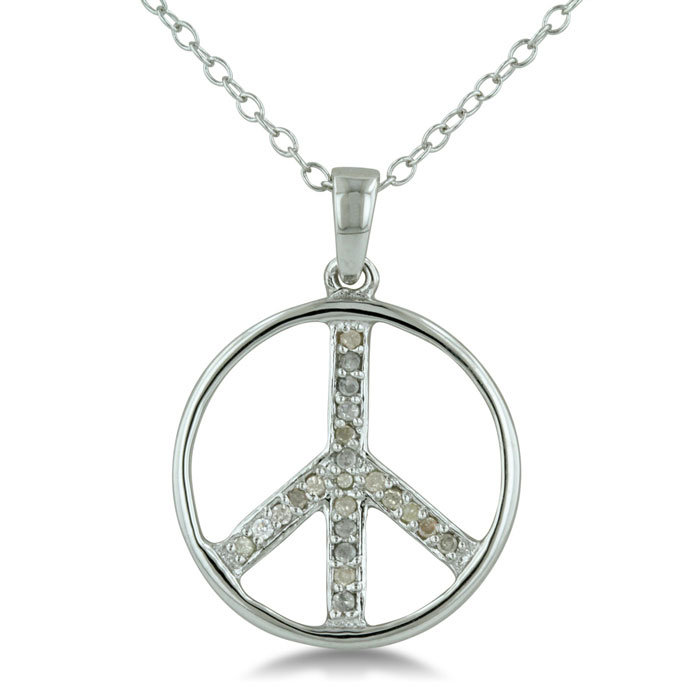 .12ct Diamond Peace Sign Pendant Set In Sterling Silver | Youshare