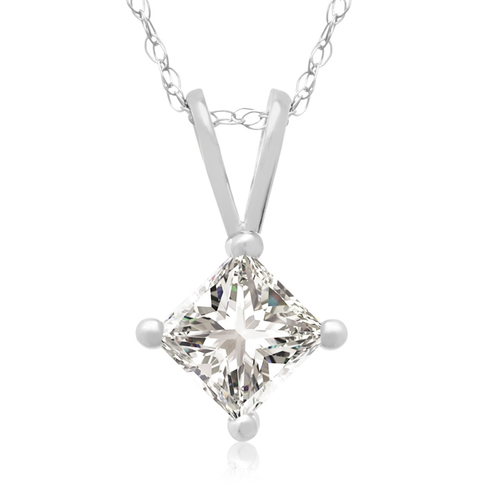 1/2ct Princess Cut Diamond Pendant In 14k White Gold | Gabnation