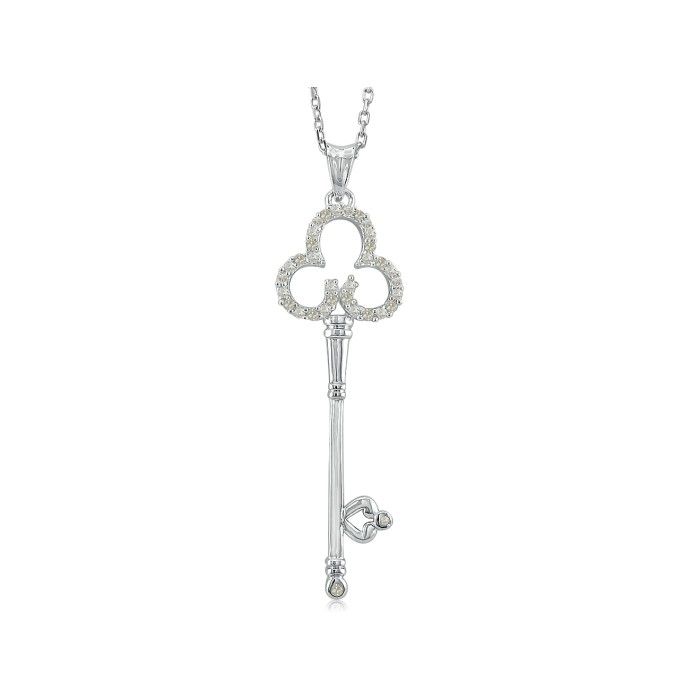 1/5ct Clover Style Diamond Key Pendant In Sterling Silver | Dazzleclub