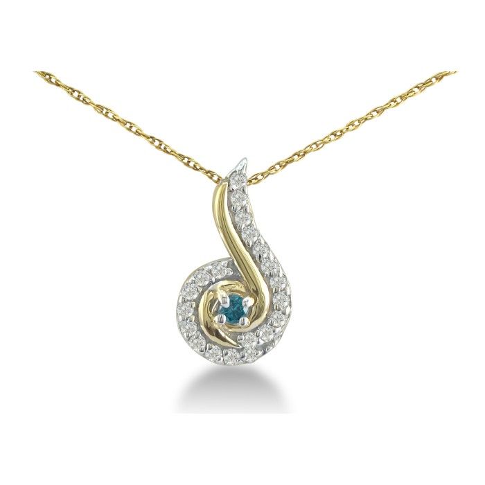1/4ct Swirling White And Blue Diamond Pendant In 10k Yellow Gold | Oota