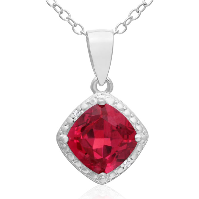 Cushion Cut 1 1/2ct Created Ruby And Diamond Pendant | Shiny Jewels