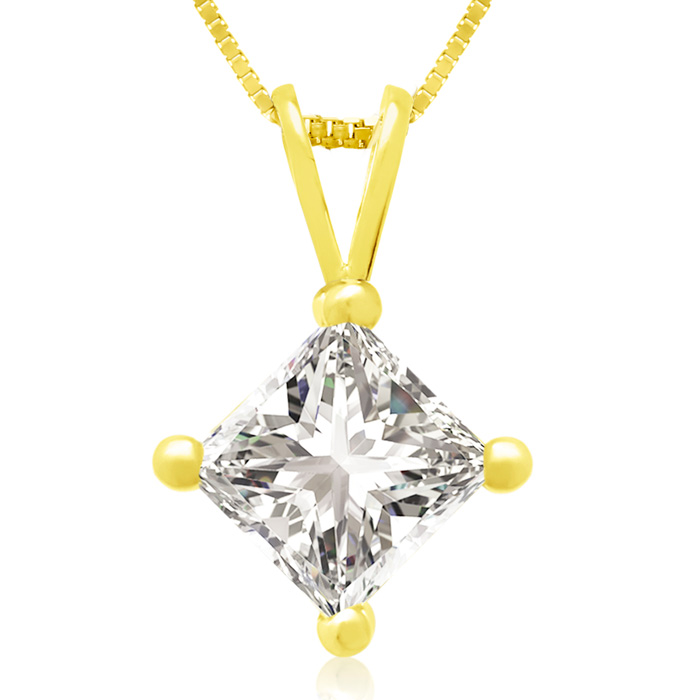1ct 14k Yellow Gold Princess Diamond Pendant | Voomm