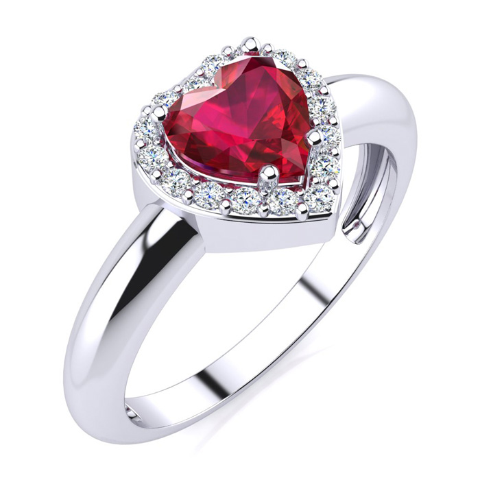 1ct Heart Shaped Created Ruby and Diamond Ring | July Birthstone ...