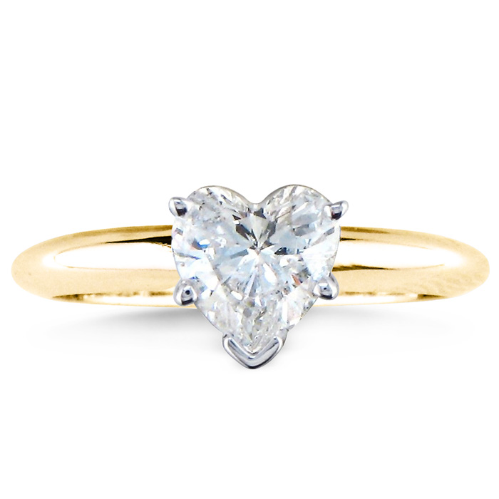 3/4ct Heart Shaped Diamond Solitaire Ring, 14k Yellow Gold ...
